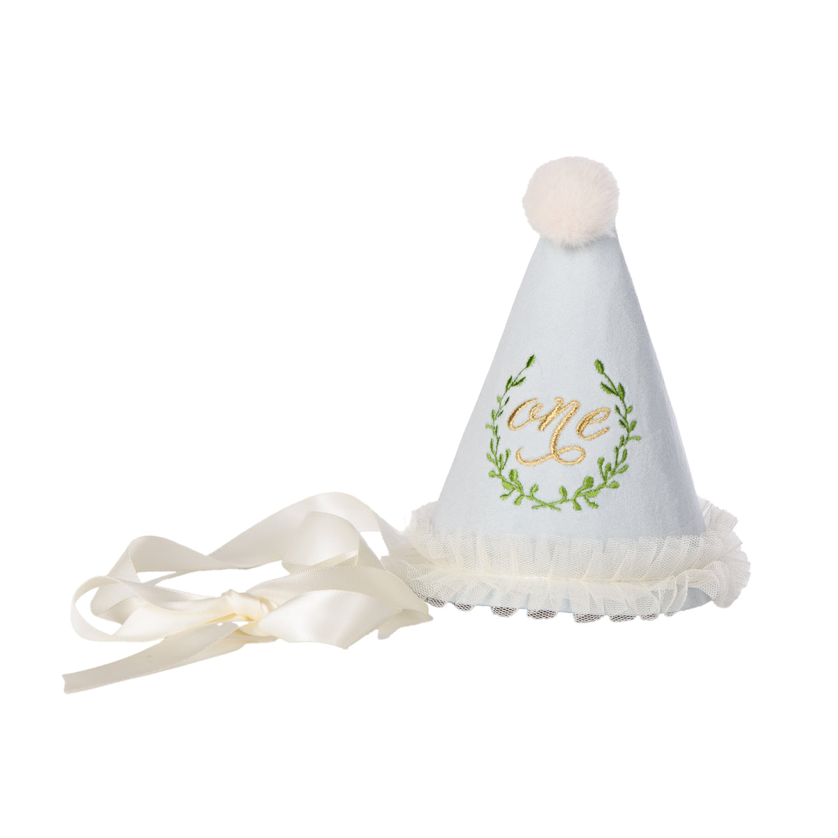 ONE Party Hat with Laurel Wreath Embroidery - Blue – Over The Moon Gift